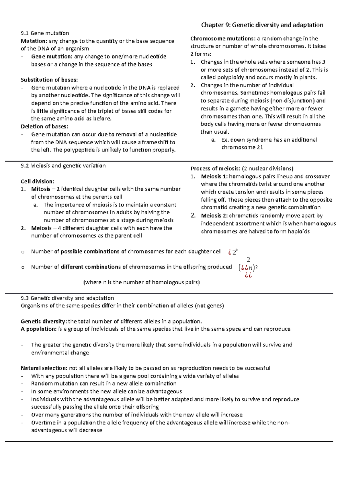 Genetic diversity and adaptation - A-Level Biology notes - Chapter 9 ...