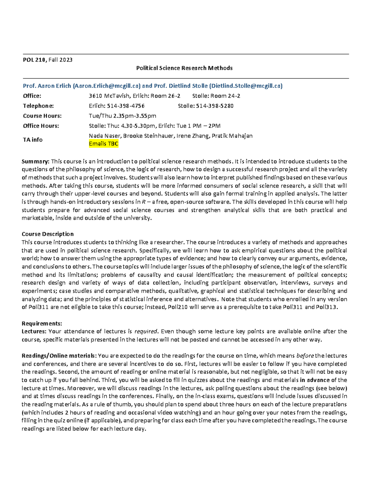 Poli 210 syllabus draft post Sept 29 - POL 210, Fall 2023 Political ...
