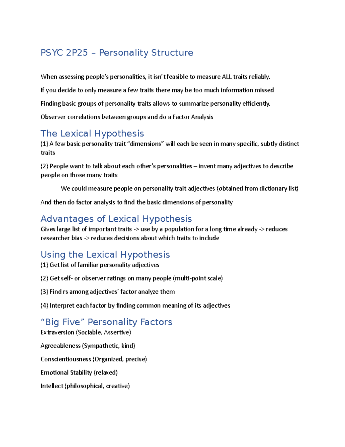 PSYC 2P25 - Week 3 Structure - PSYC 2P25 - Brocku - Studocu