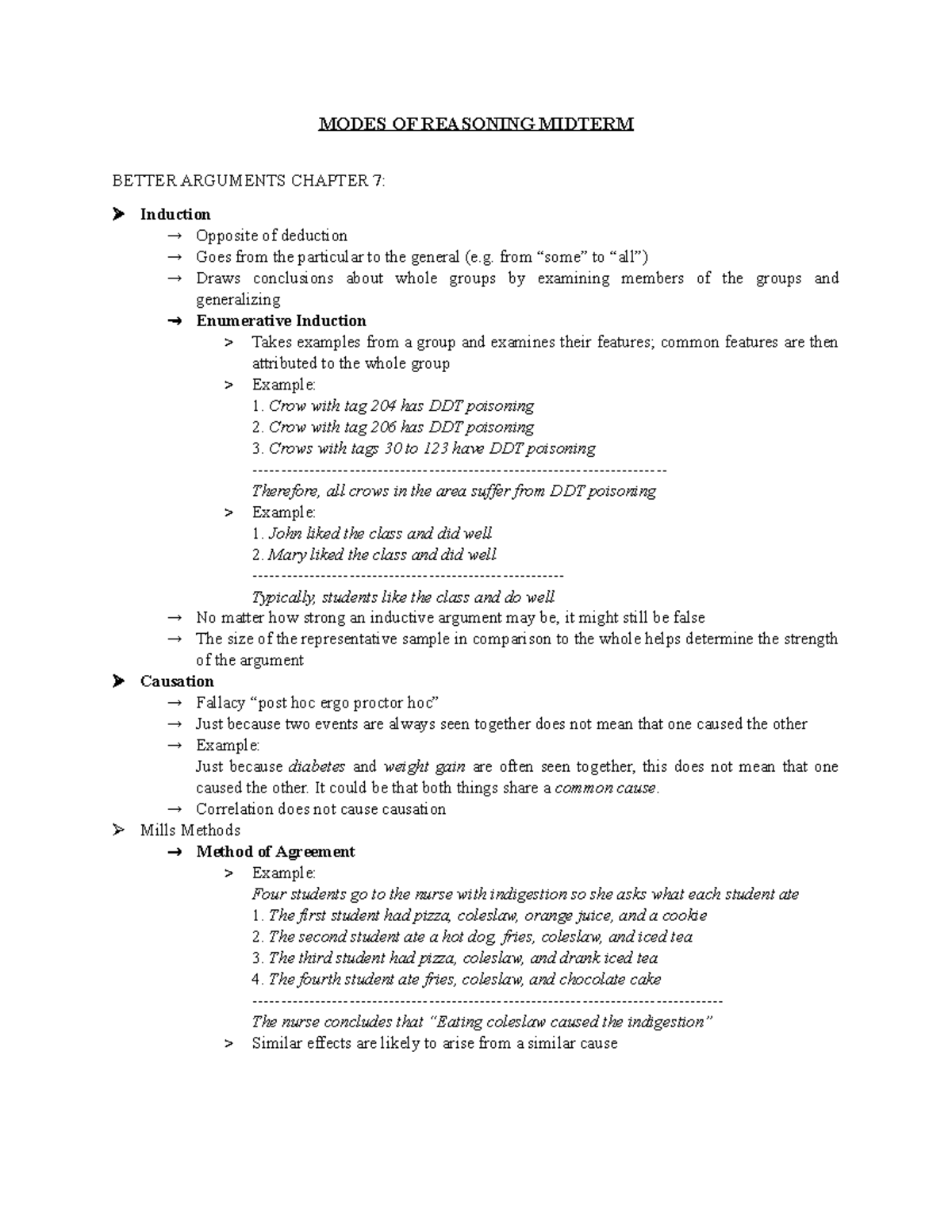 MODR1770 Midterm Study Sheet - MODES OF REASONING MIDTERM BETTER ...