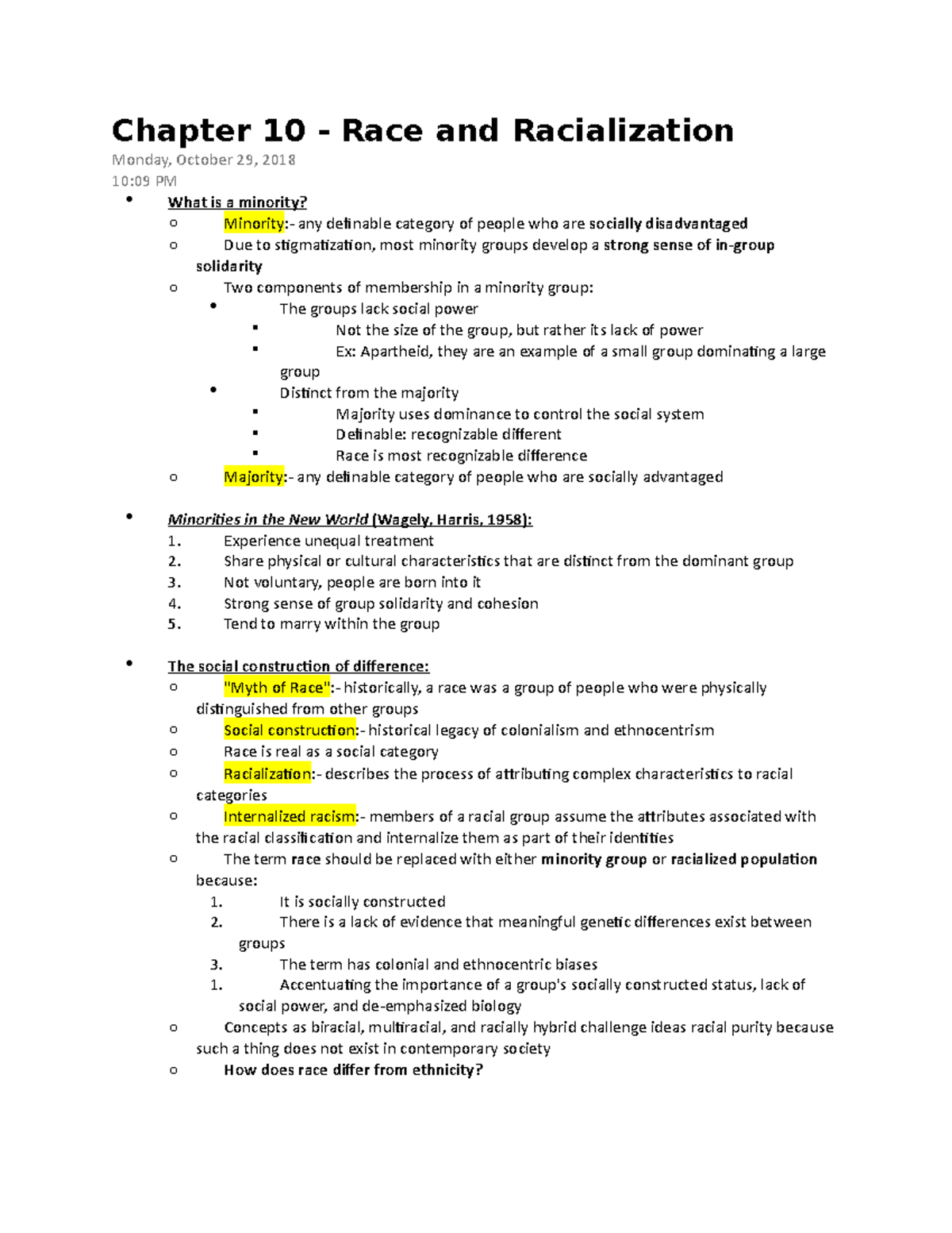 Chapter 10 - Race and Racialization - Experience unequal treatment 2 ...