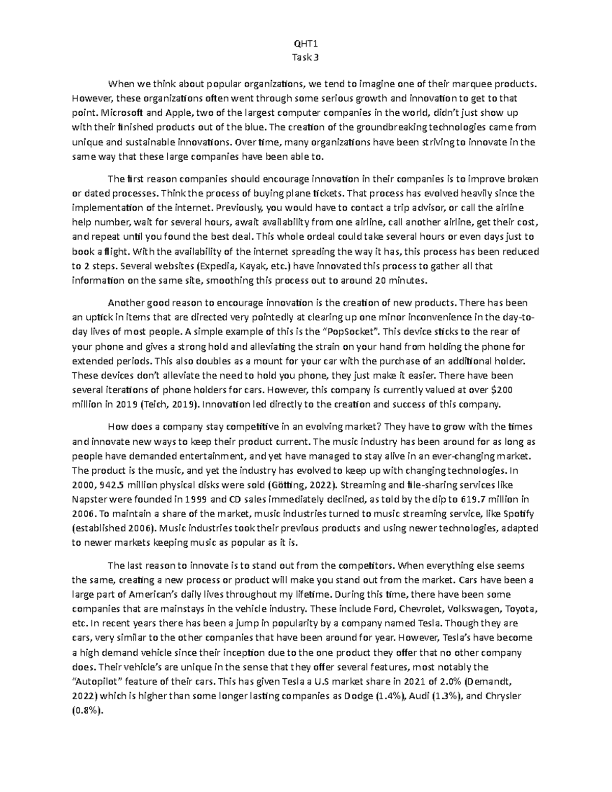 QHT1 Task 3 - Task 3 No revision - QHT Task 3 When we think about ...