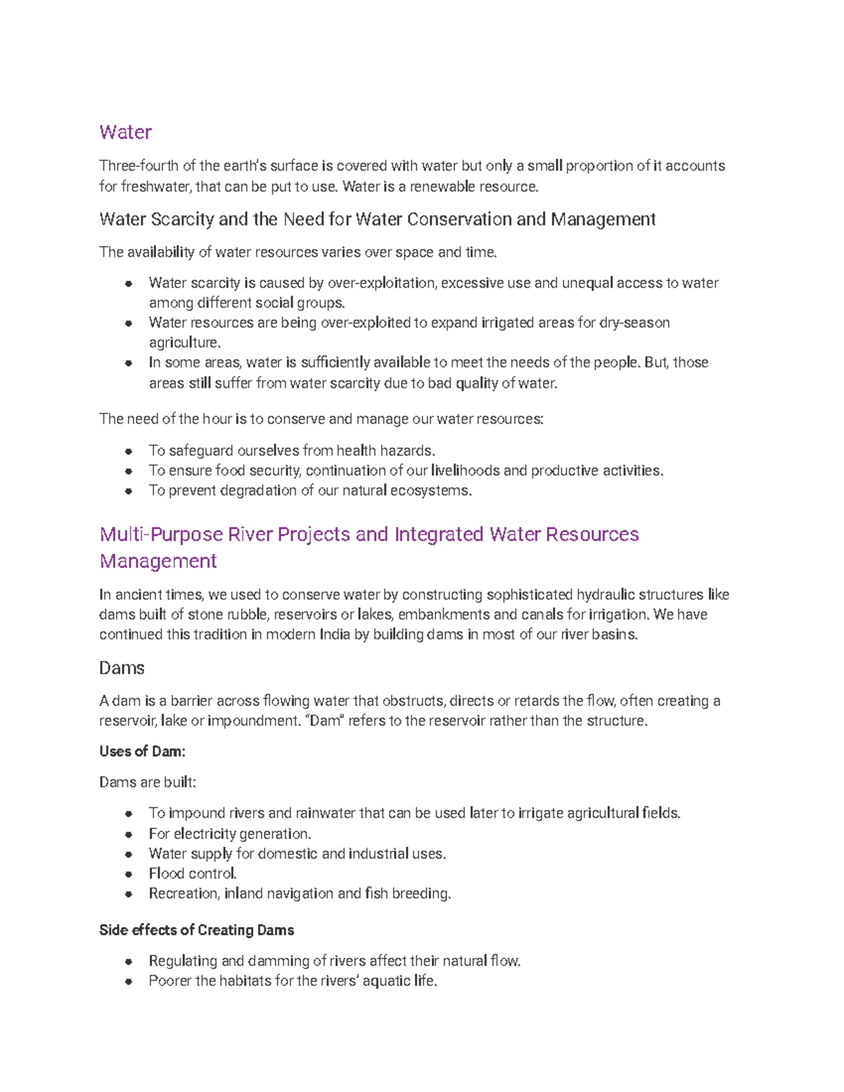 Water - notes to read and learn. - Water Three-fourth of the earth’s ...