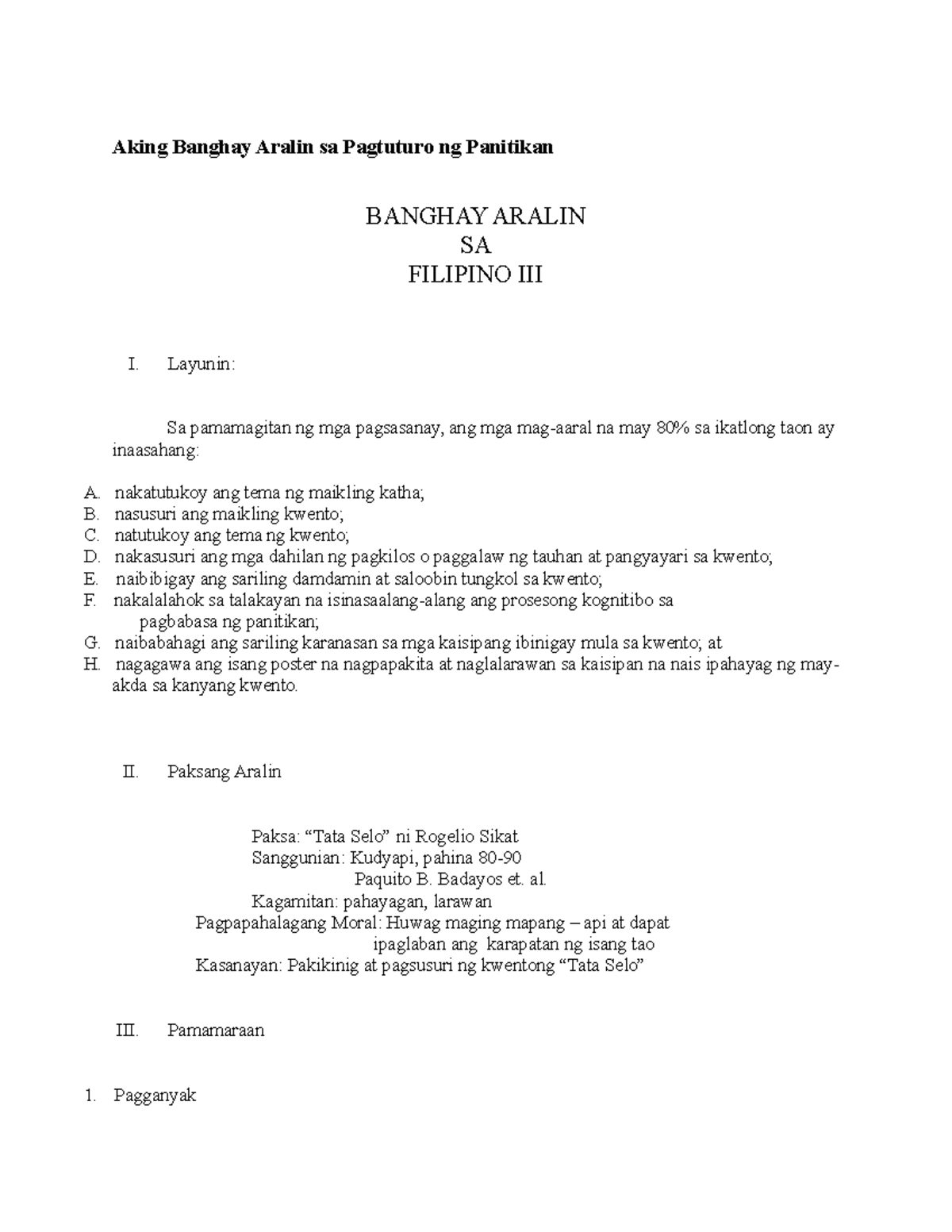 371233990 Aking Banghay Aralin Sa Pagtuturo Ng Panitikan - Aking ...