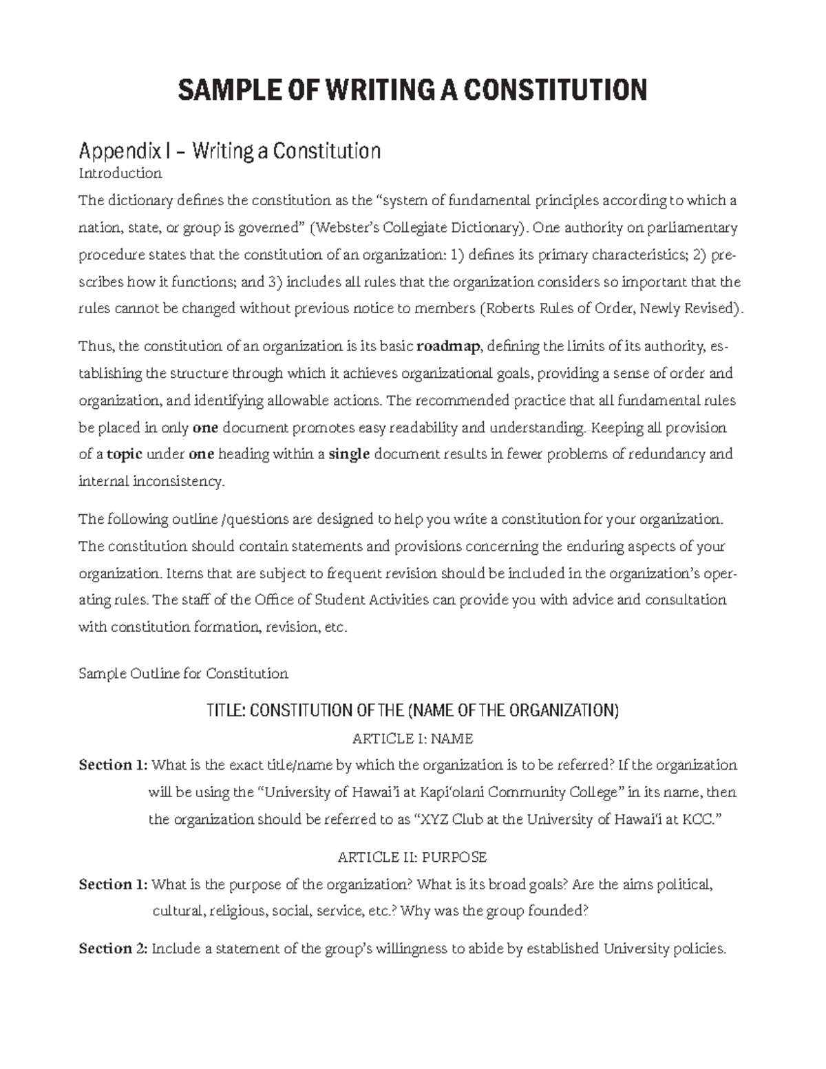 RIO sample constitution - SAMPLE OF WRITING A CONSTITUTION Appendix I ...