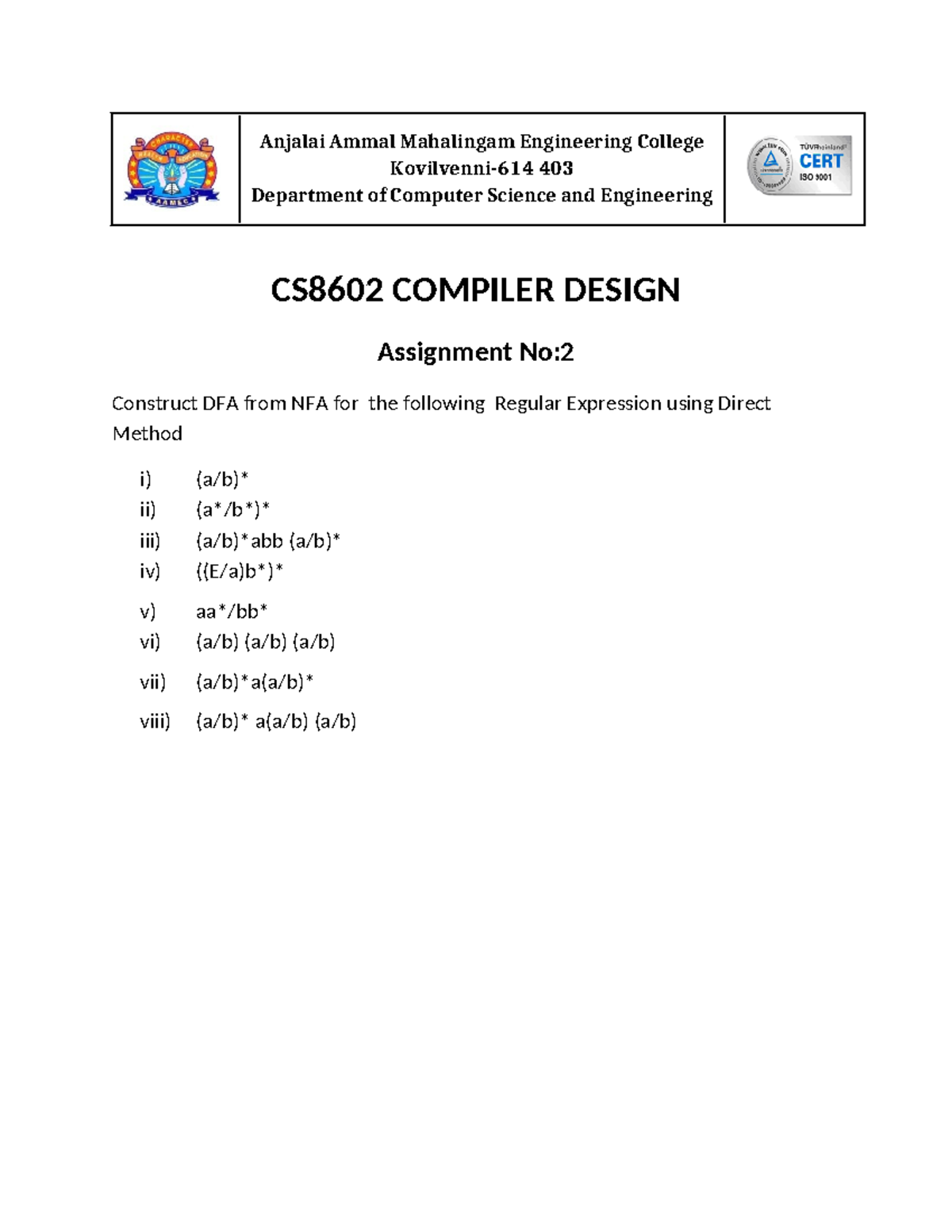 CS8602 A2 - Computer Science and Engineering - Anjalai Ammal Mahalingam Engineering College ...