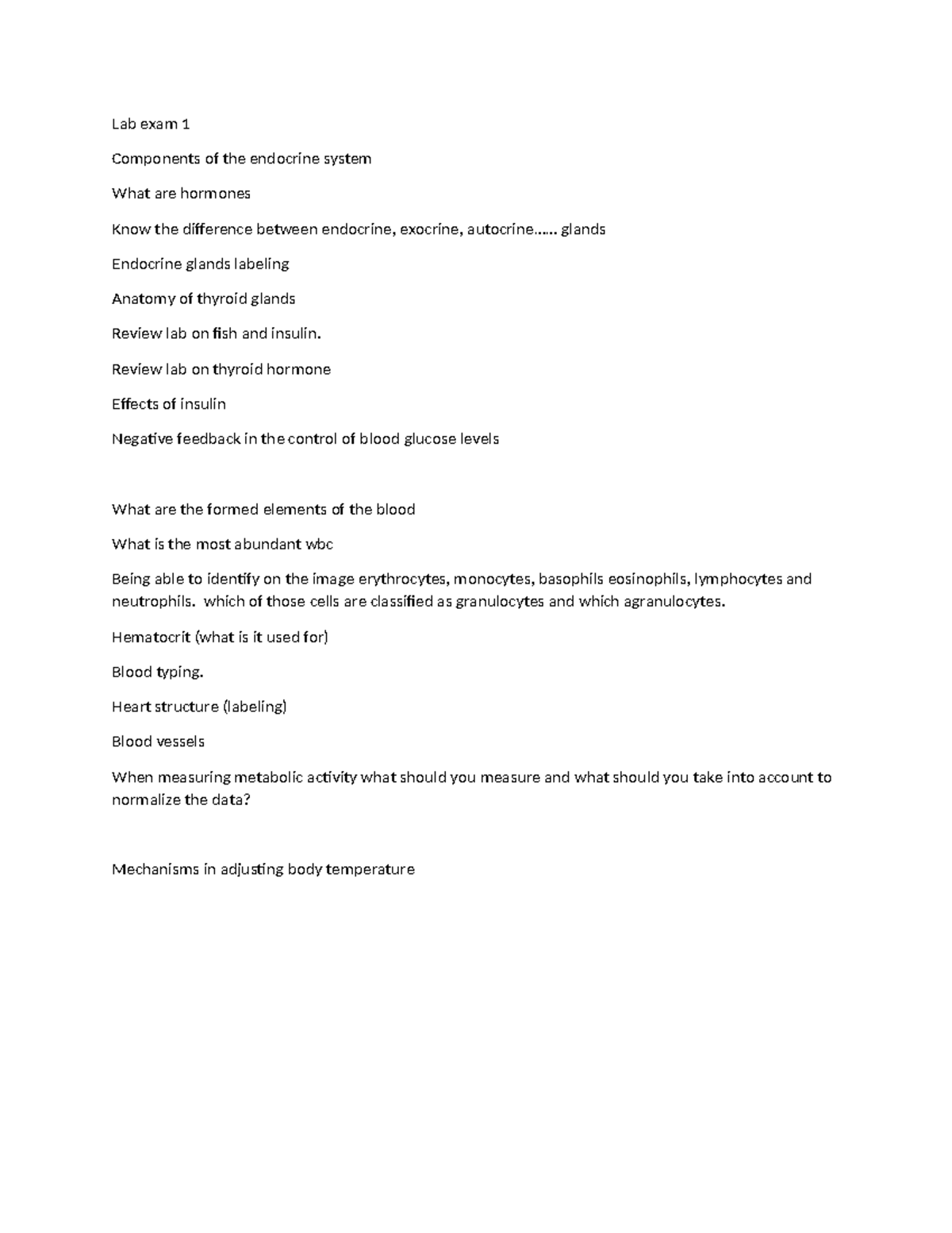 A&P2 lab 1 exam study guide - Lab exam 1 Components of the endocrine ...