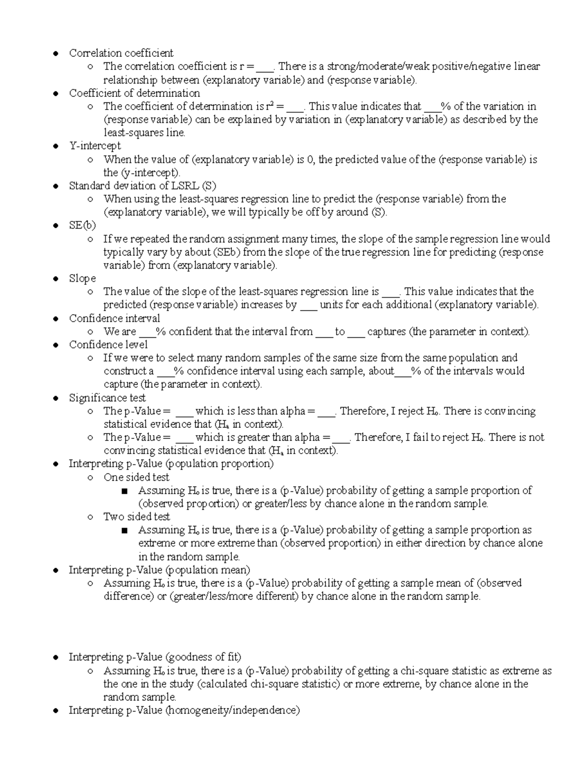 AP Stats Scripts - review guide - Correlation coefficient The ...