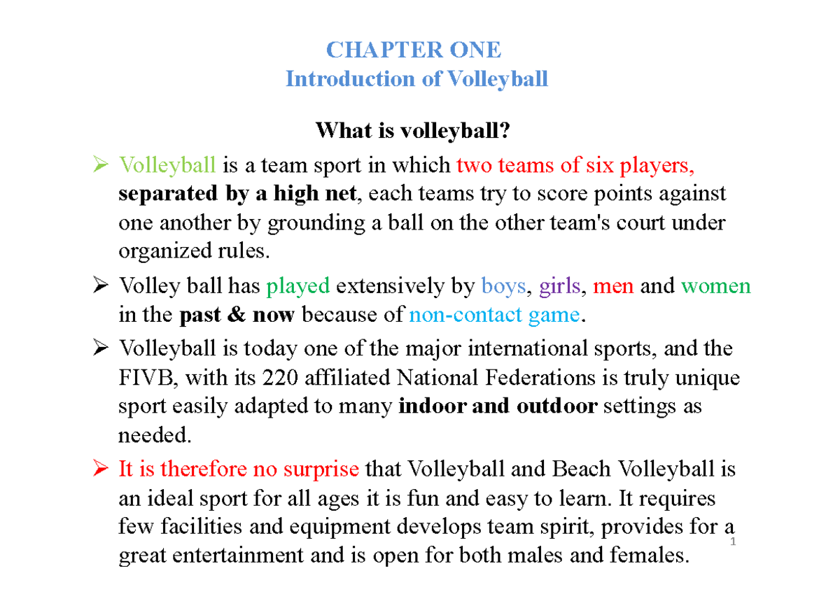 Kumaraa ibsaa - ####### CHAPTER ONE ####### Introduction of Volleyball ####### What is ...