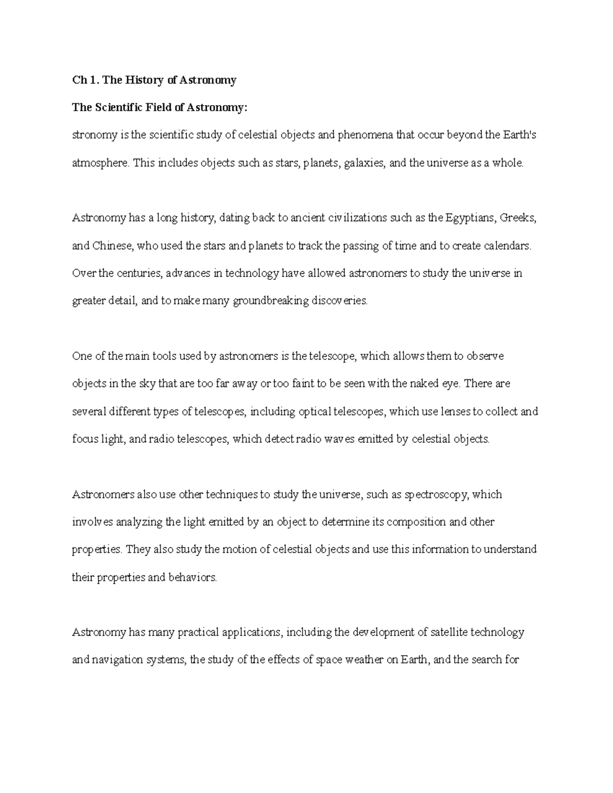 AS 101 Astronomy I Our Place in the Cosmos (Week 5) - Ch 1. The History ...