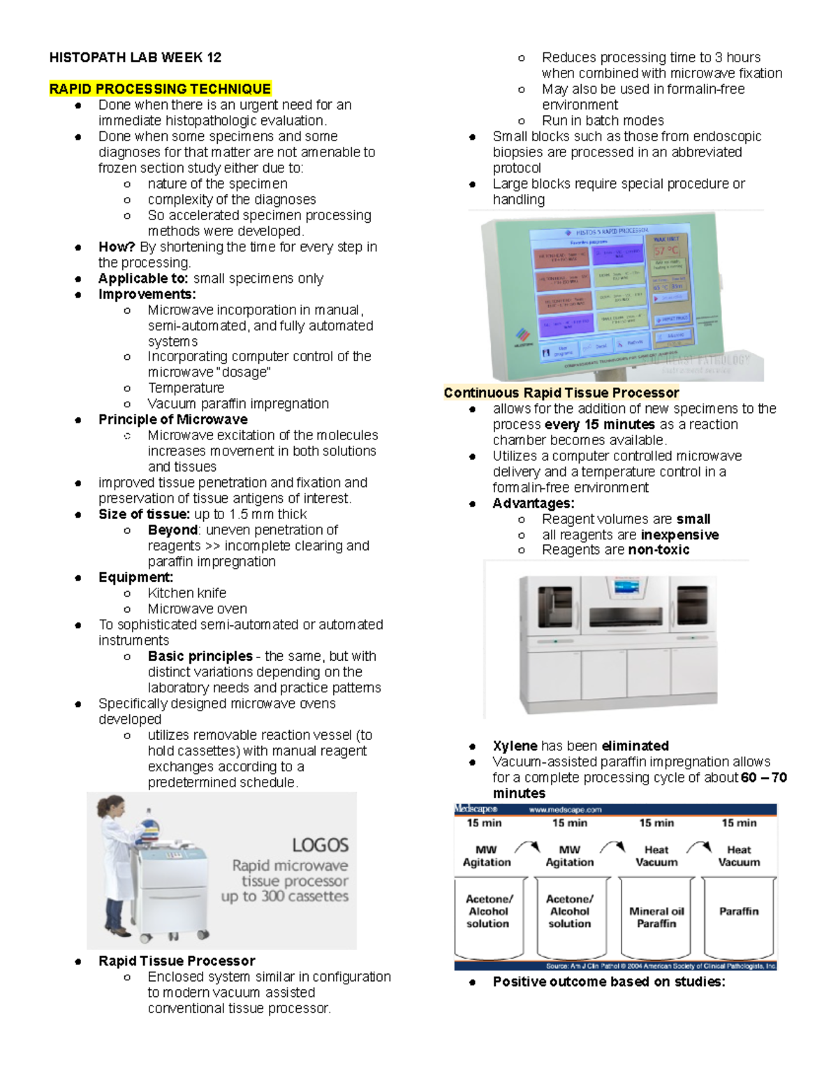 Histopath LAB WEEK 12 - kkkk - HISTOPATH LAB WEEK 12 RAPID PROCESSING TECHNIQUE Done when there ...