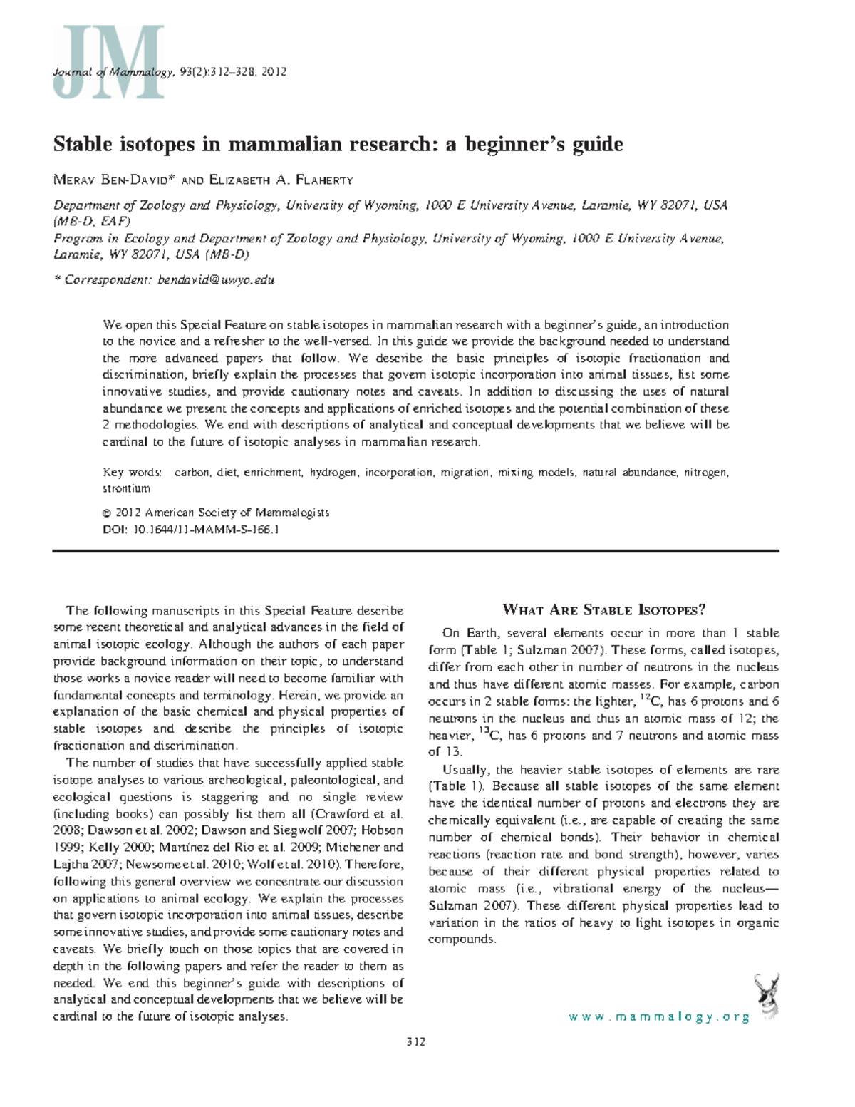 Ben-David, M & Flaherty E. A 2012 SI in mammalian research beginners ...