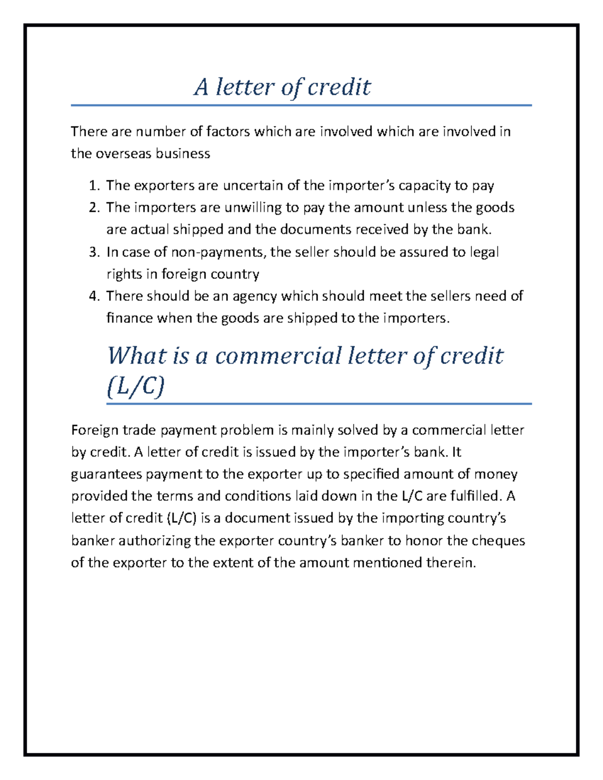 A letter of credit - practice purpose notes only - A letter of credit ...
