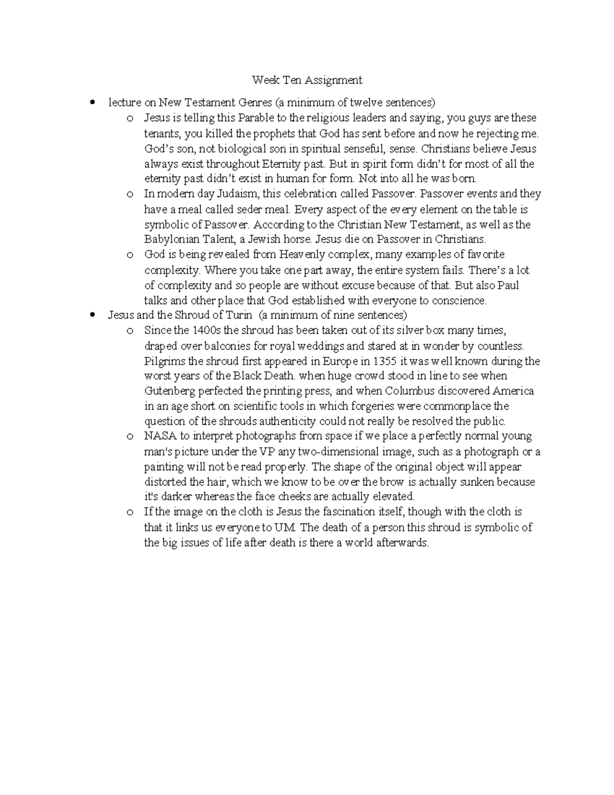 Week Ten Assignment Tseng - Week Ten Assignment lecture on New ...