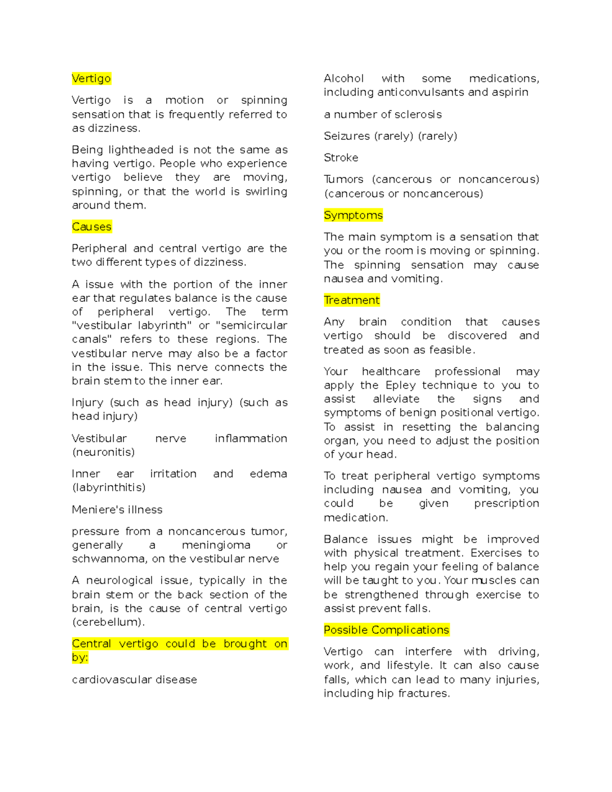 Vertigo - Vertigo Vertigo is a motion or spinning sensation that is ...