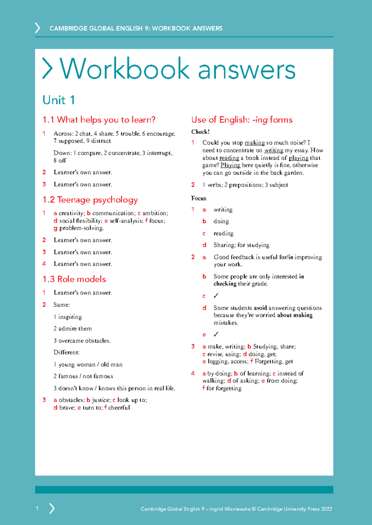 Workbook answer 9 english CK - Workbook answers Unit 1 1 What helps you ...