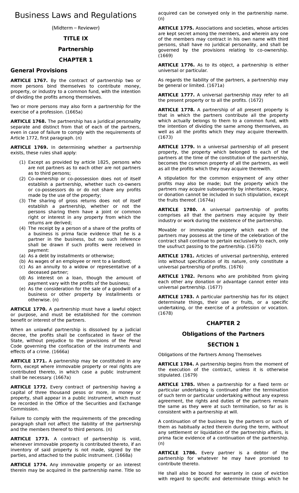 Business Laws and Regulations (Reviewer - Midterm) - Business Laws and ...