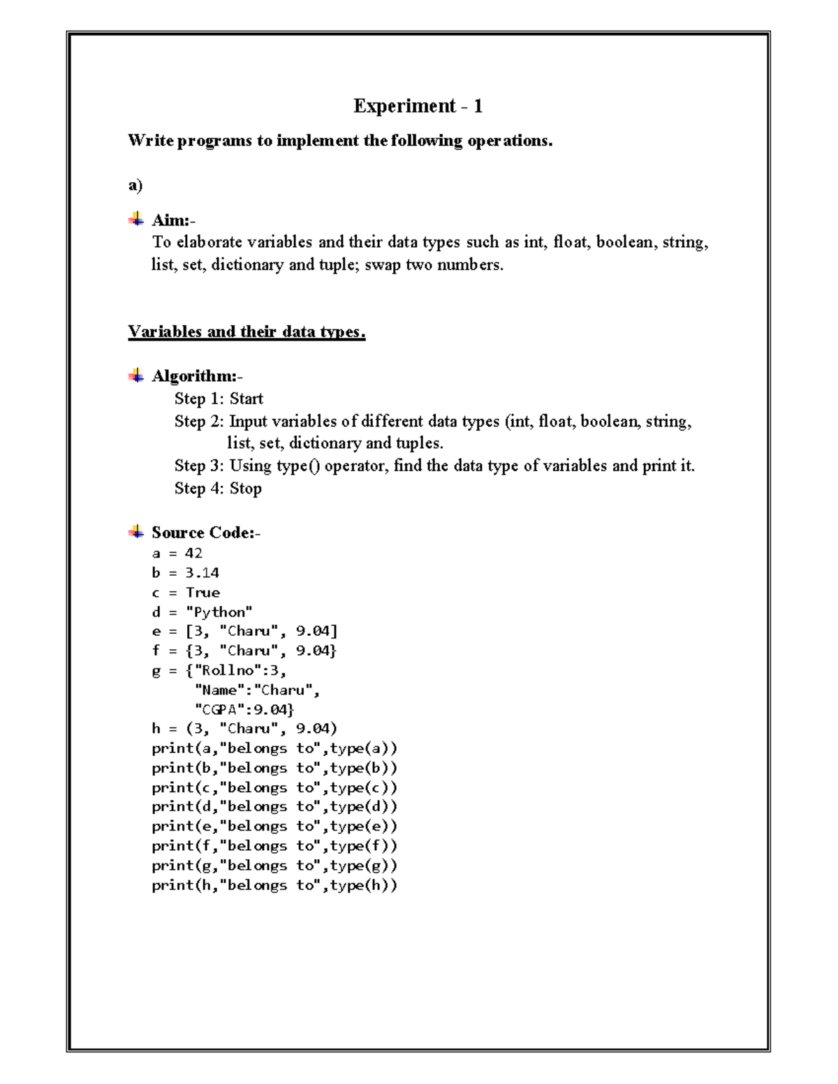 Exp1 Write Programs To Implement The Following Operations A To Elaborate Variables