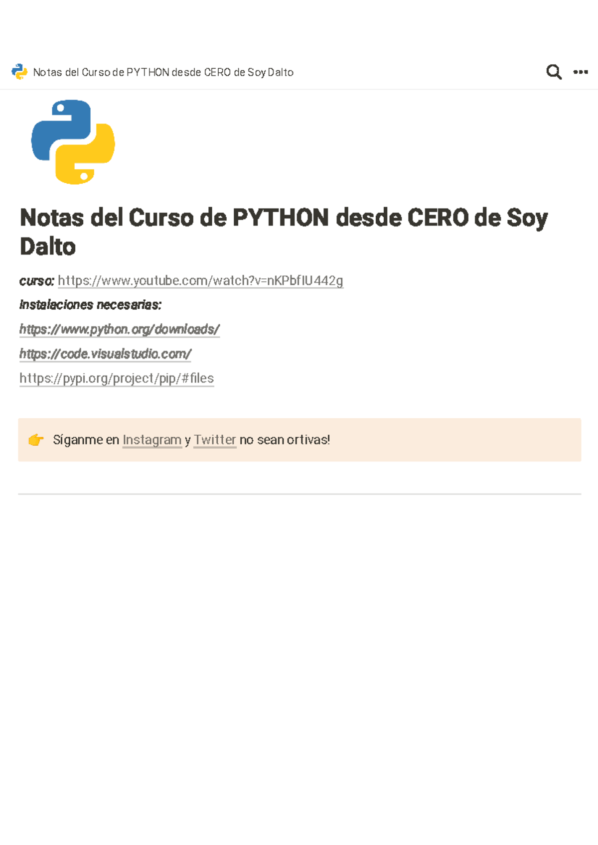Notas del Curso de Python desde CERO de Soy Dalto - N otas del Curs o de P Y TH ON des de CER O ...