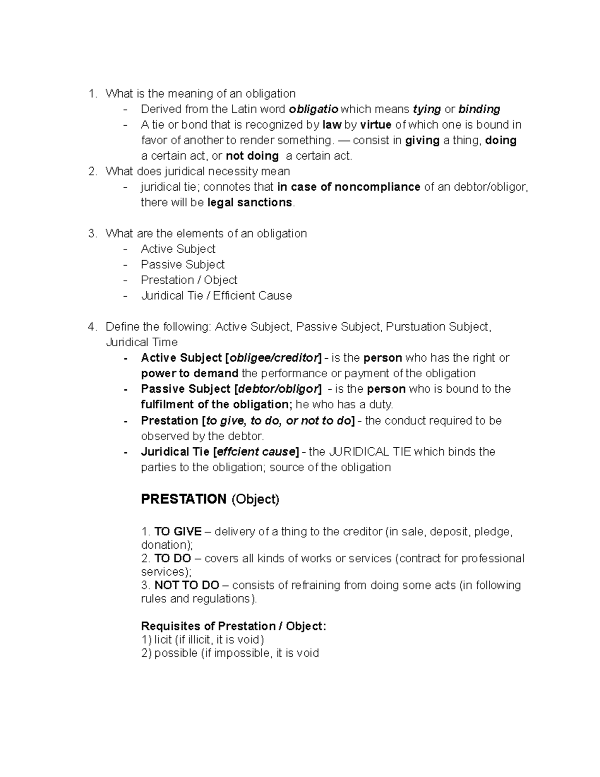 Oblicon Notes - What is the meaning of an obligation Derived from the ...