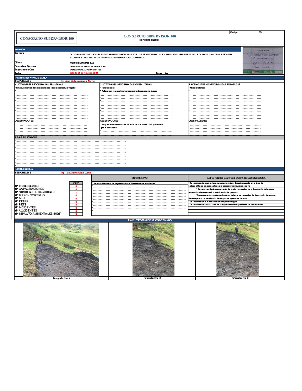 26-3-22 Reporte Diario - Consorcio Supérvisor 100 - Código: 001 ...