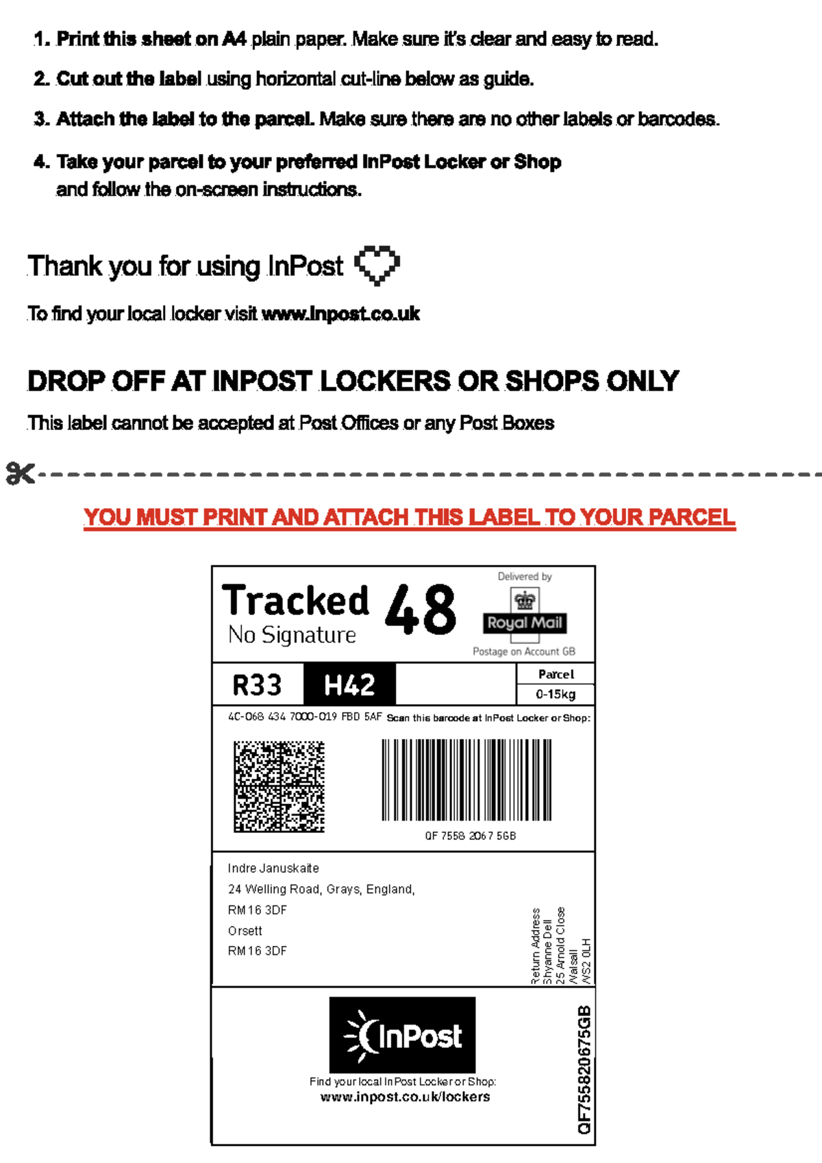 Vinted-Label-9306852257 - YOU MUST PRINT AND ATTACH THIS LABEL TO YOUR ...