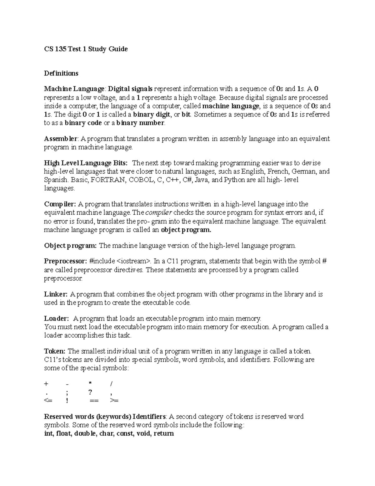 CS 135 Test 1 Study Guide 6.48.51 PM - CS 135 Test 1 Study Guide ...