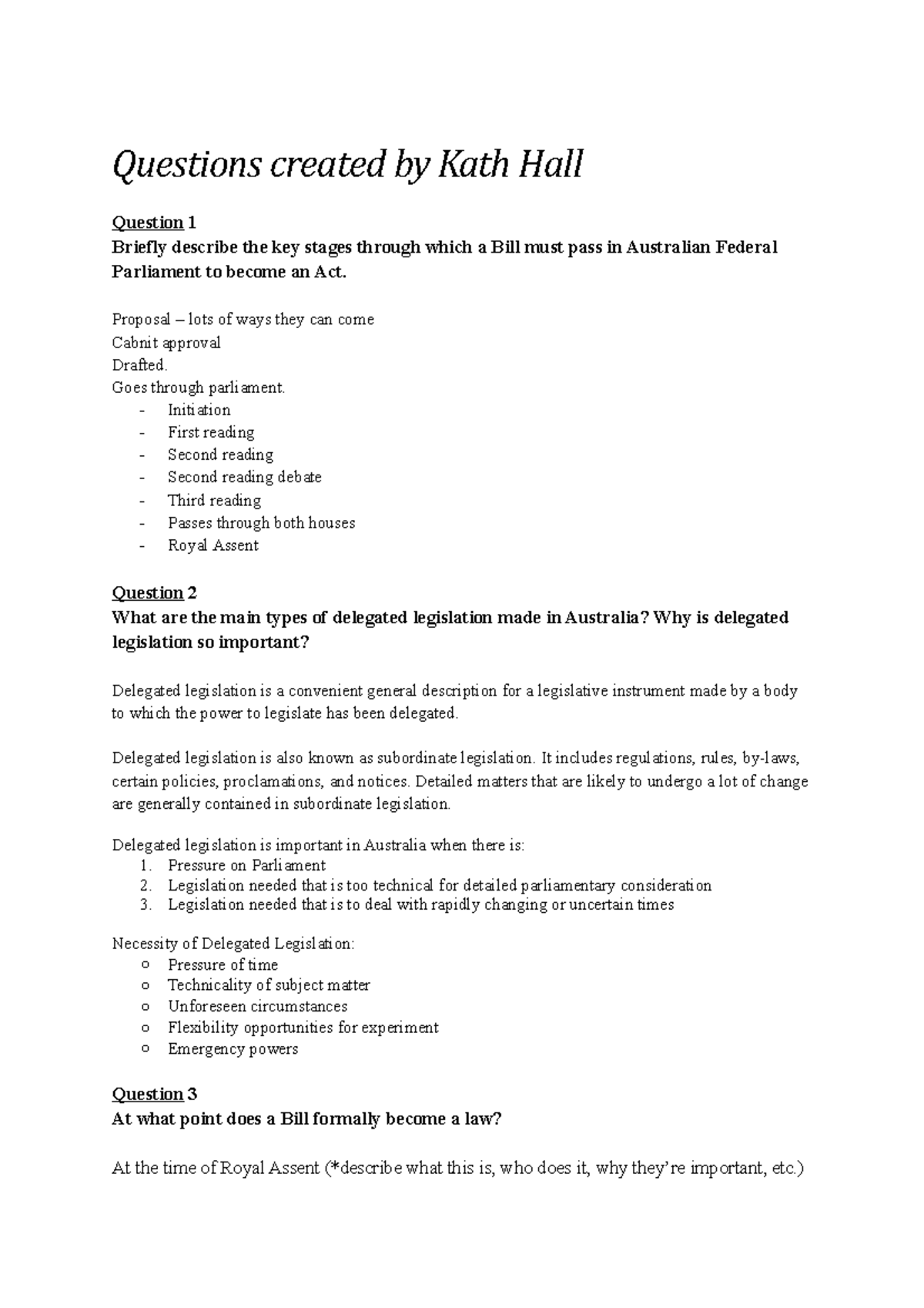 Week 5 Questions-1 - ... - Questions created by Kath Hall Question 1 ...