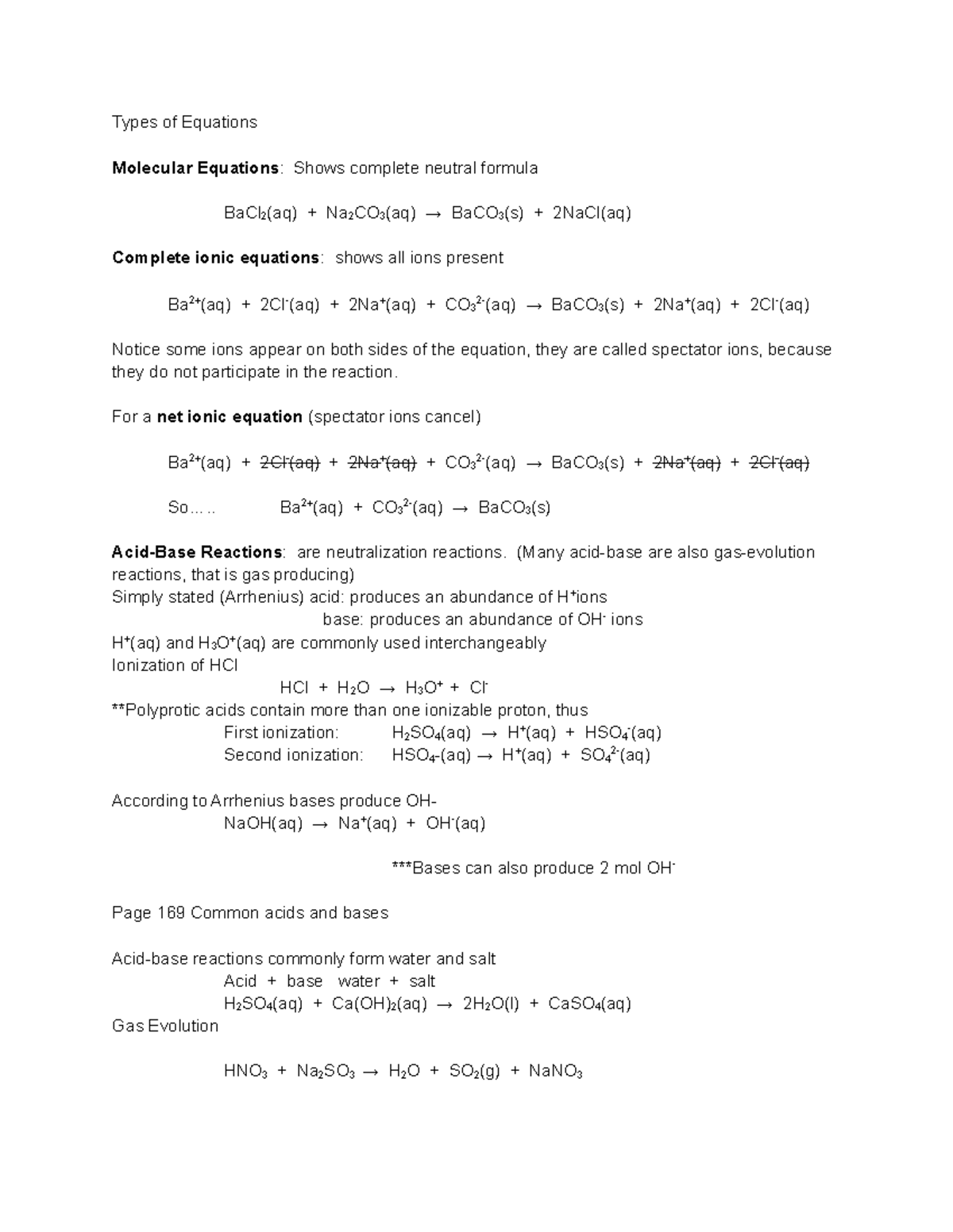 Types of Equations (Exam) - Types of Equations Molecular Equations ...