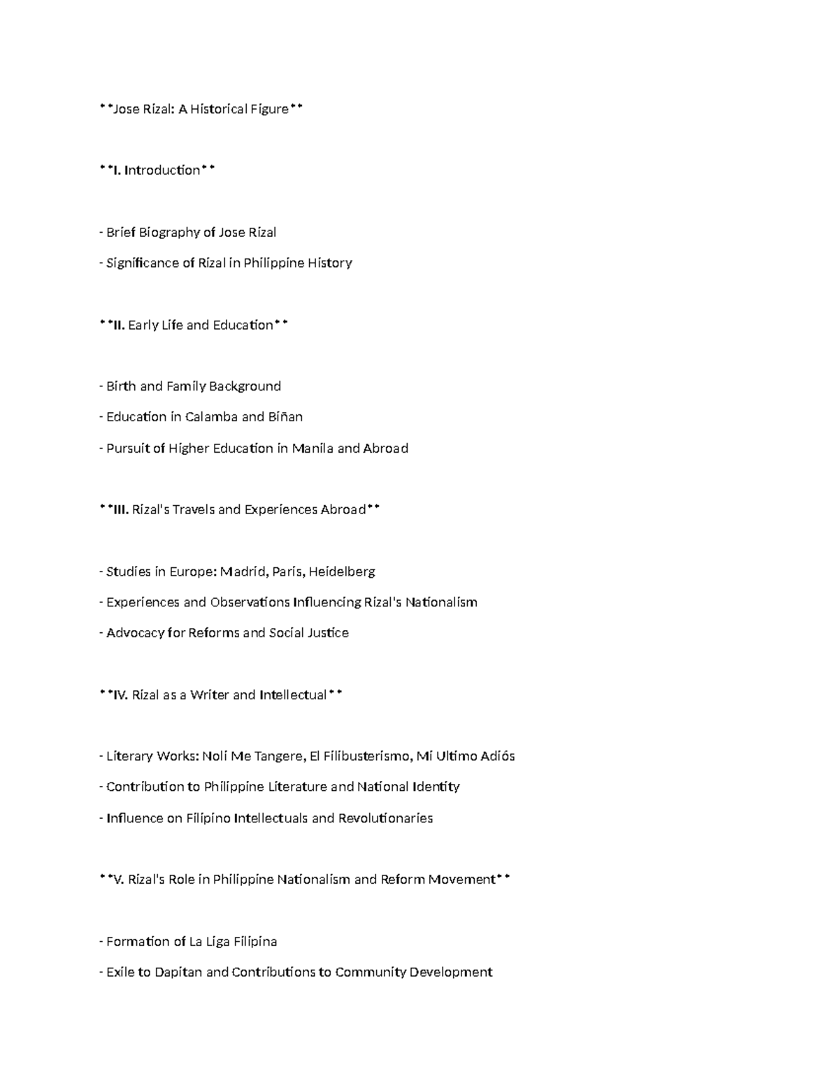 Jose RIzal - Jose Rizal: A Historical Figure I. Introduction Brief ...