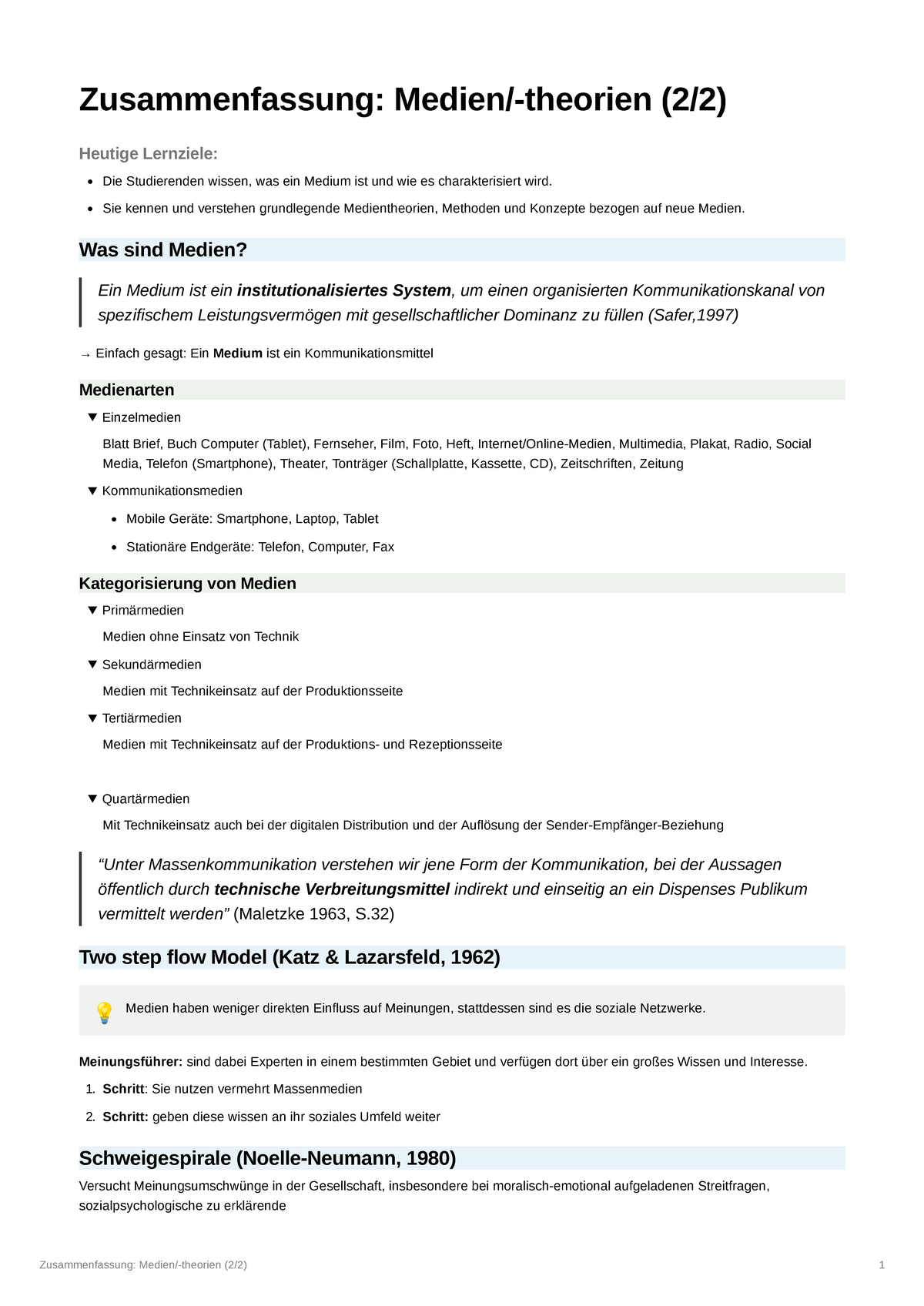Zusammenfassung 02 Medien-theorien - Sie kennen und verstehen grundlegende Medientheorien ...
