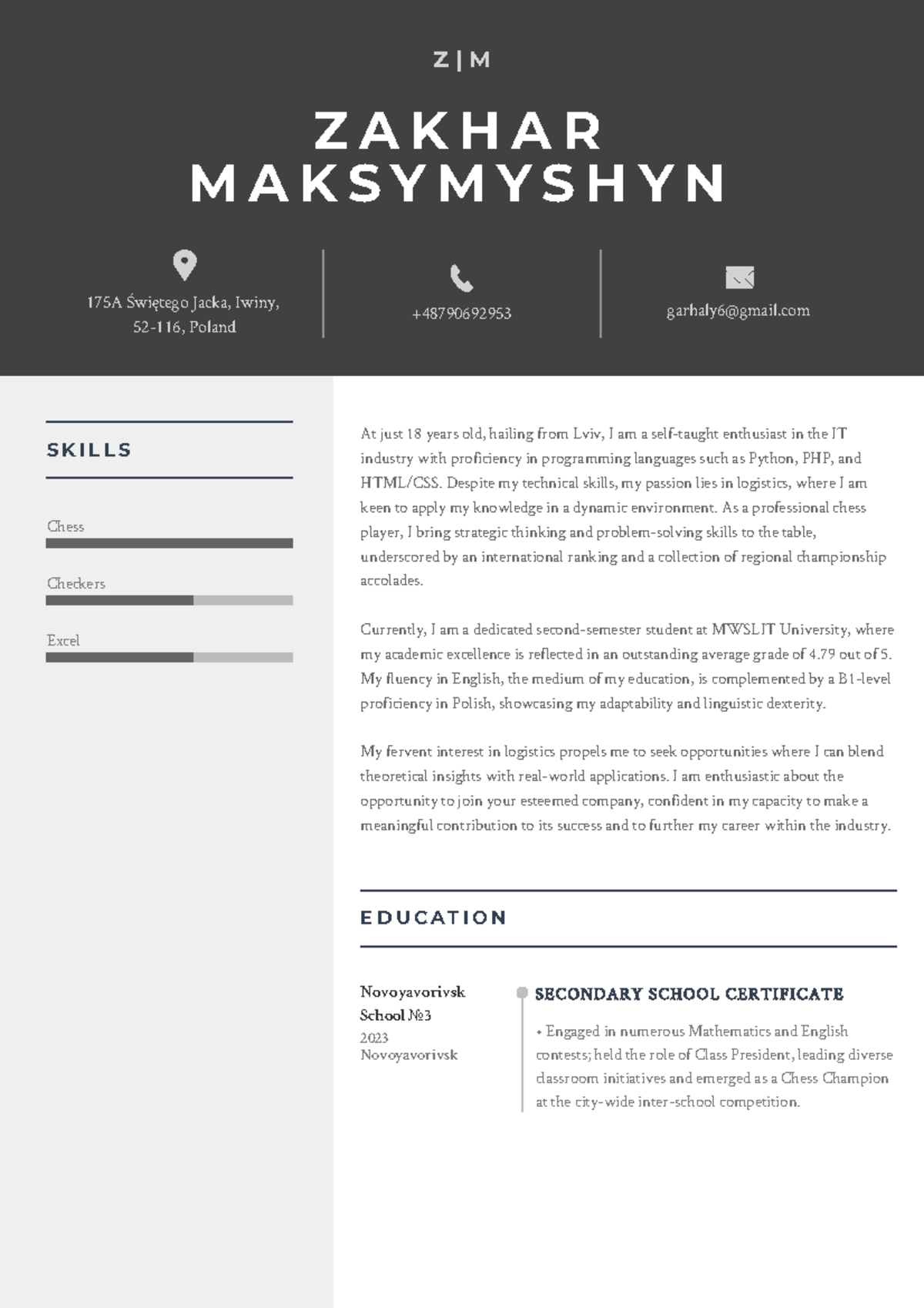 Resume - Dada - At just 18 years old, hailing from Lviv, I am a self-taught enthusiast in the IT ...