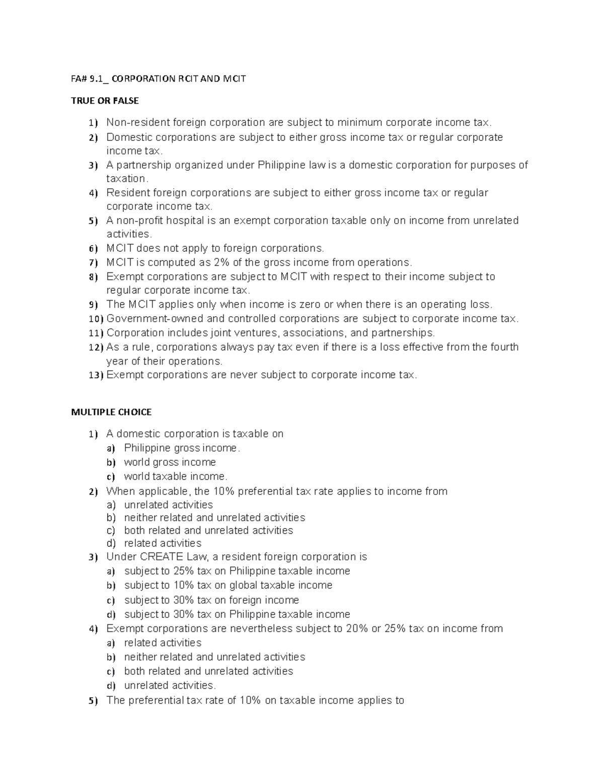FA# 9.1 Corporation RCIT AND MCIT - FA# 9_ CORPORATION RCIT AND MCIT ...