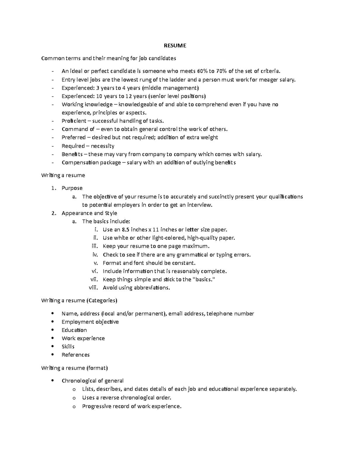 How to Make a Resume - RESUME Common terms and their meaning for job ...
