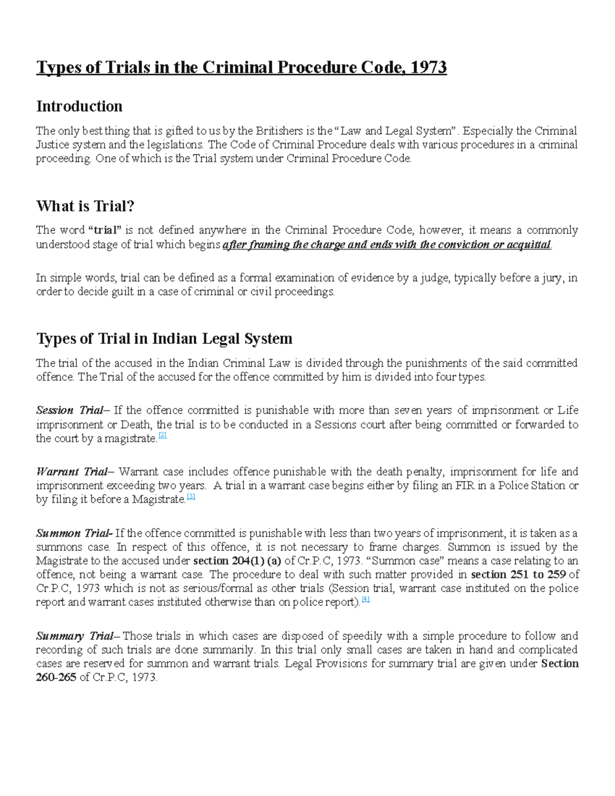 Crpc notes for ba llb - Types of Trials in the Criminal Procedure Code ...