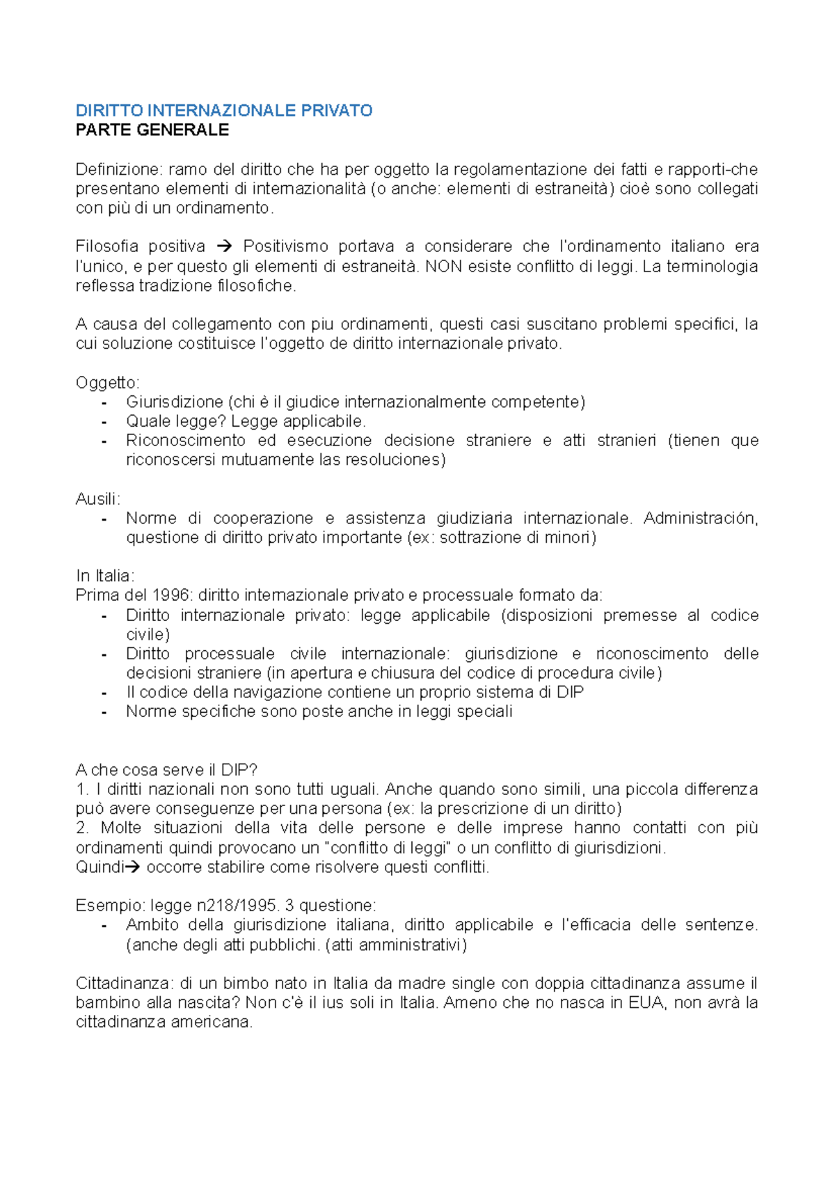 Diritto Internazionale Privato - DIRITTO INTERNAZIONALE PRIVATO PARTE ...