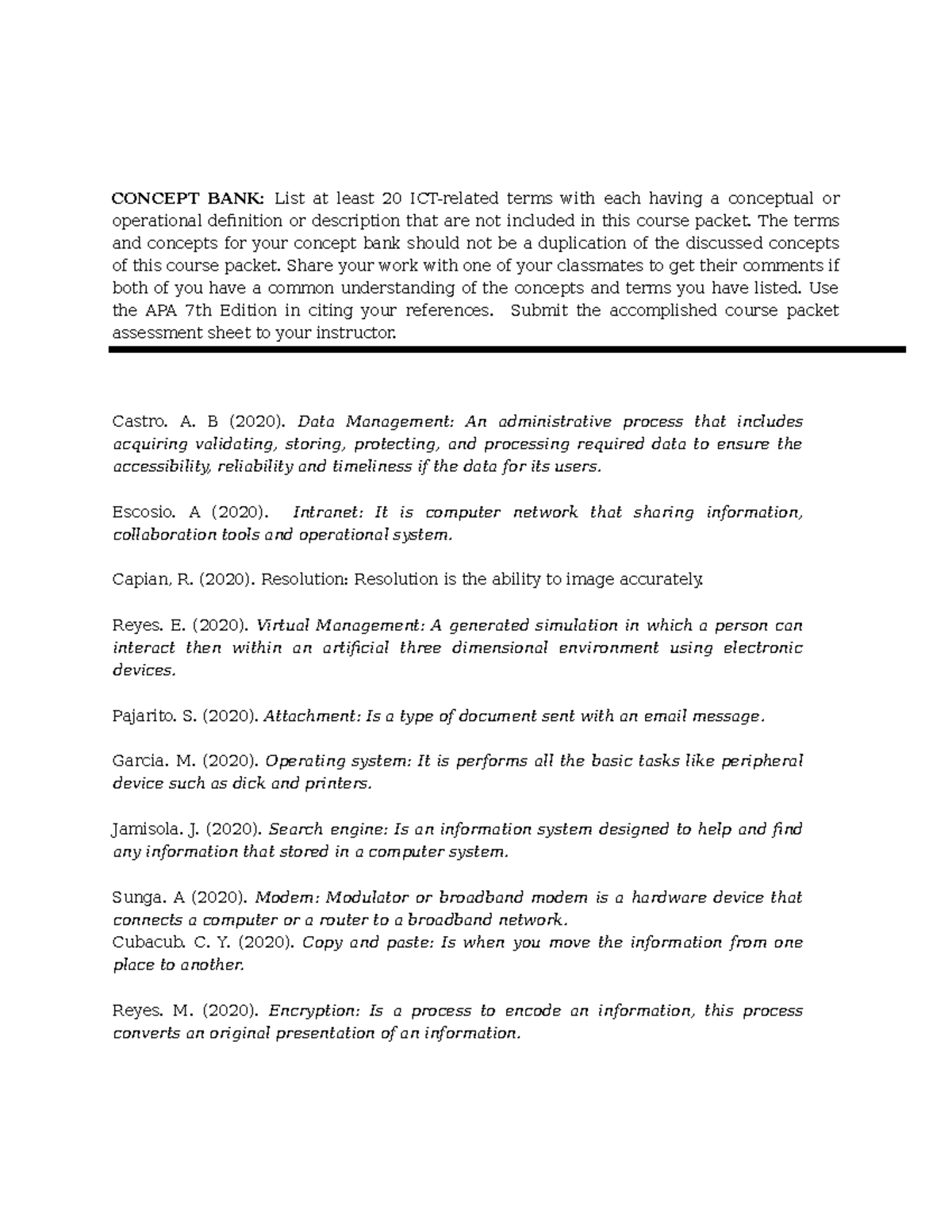 Concept bank - APA format - CONCEPT BANK: List at least 20 ICT-related ...