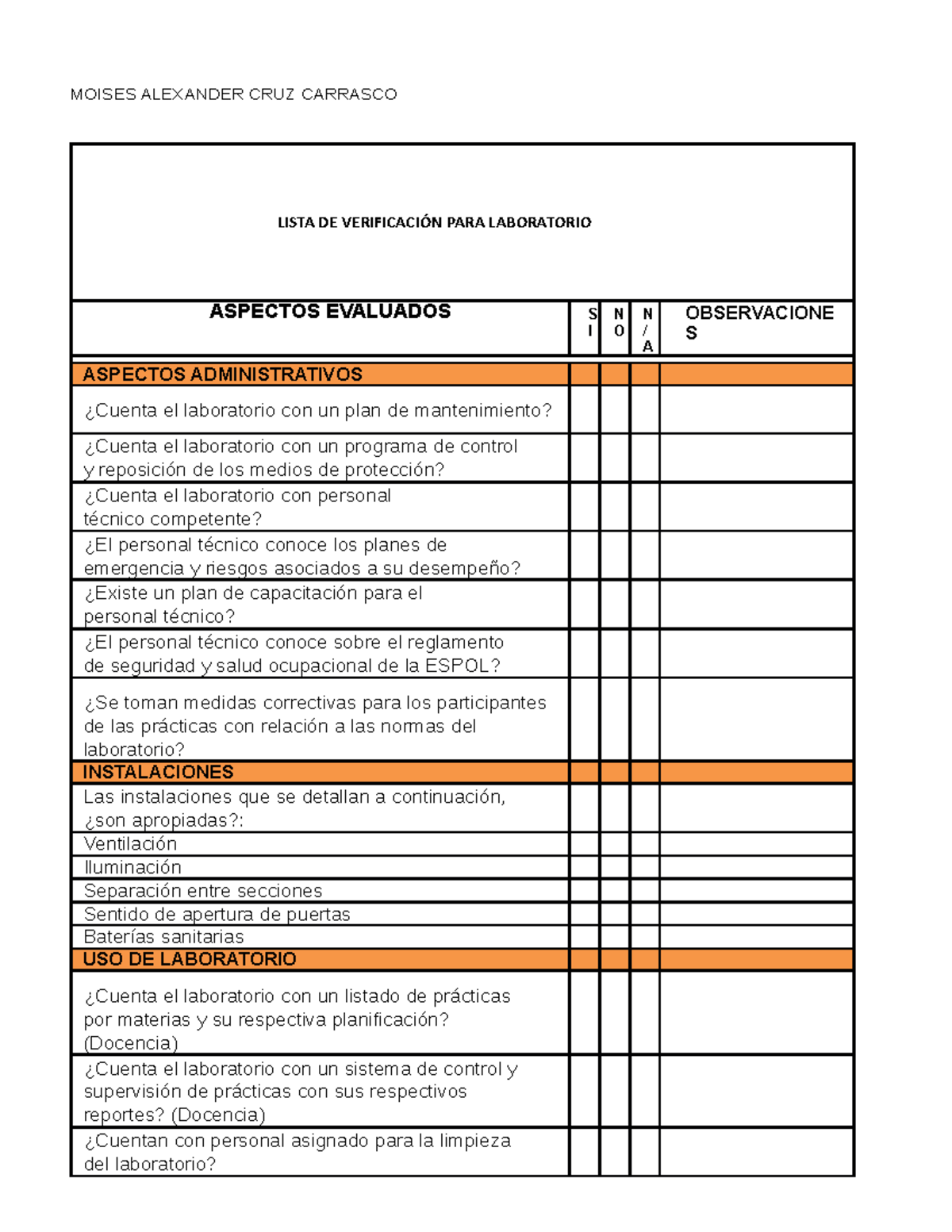 Check list de laboratorio Moises - MOISES ALEXANDER CRUZ CARRASCO LISTA ...