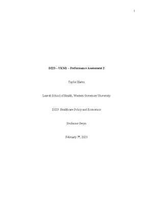D223 UKM1 Task 2 KB - D223 – UKM1 – Performance Assessment 2 Kassandra ...