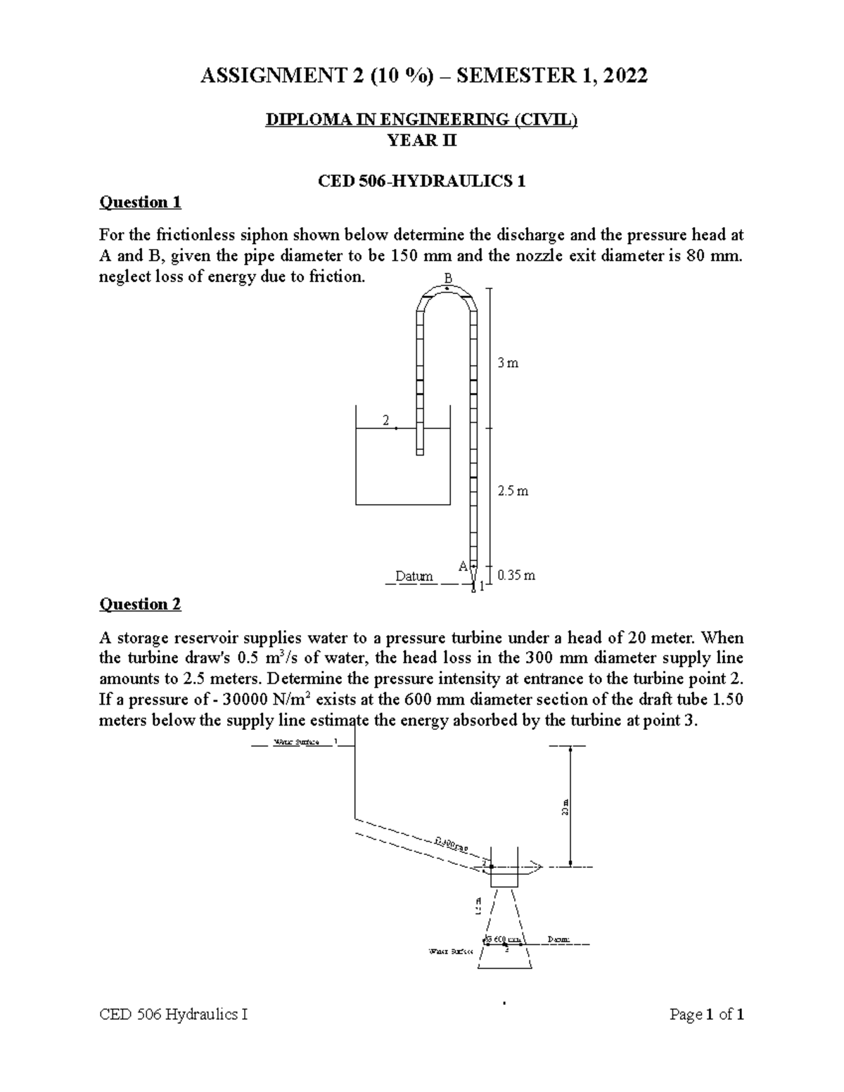 CED 506 Assignment 2 - ASSIGNMENT 2 (10 %) – SEMESTER 1, 2022 DIPLOMA IN ENGINEERING (CIVIL ...