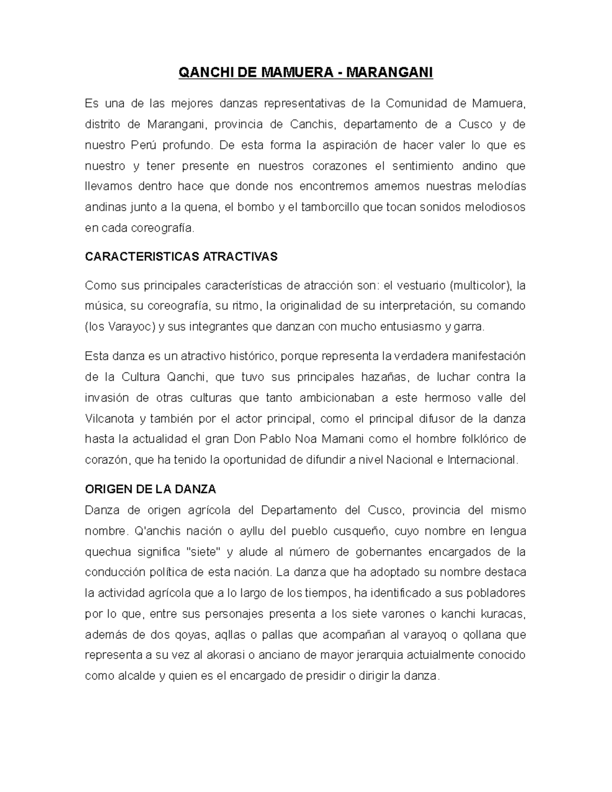 Qanchi DE Mamuera - EJERCICIOS - QANCHI DE MAMUERA - MARANGANI Es una ...