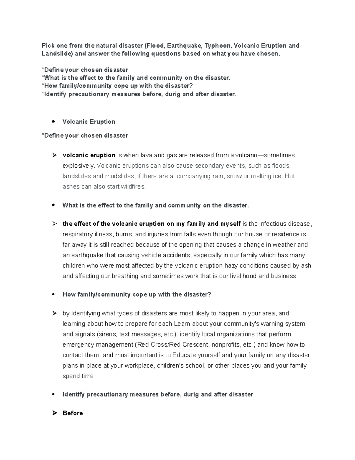 Activity #1 (Disaster Preparedness) - Pick one from the natural ...
