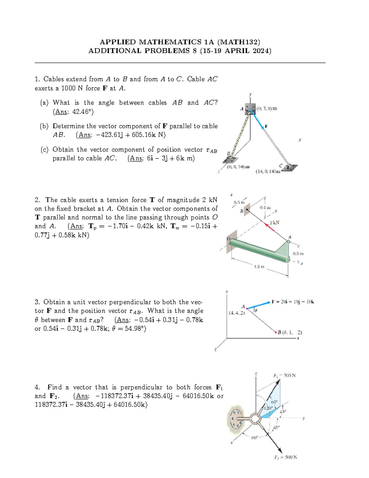 Additional Tutorial Problems 8 2024 Applied Mathematics 1a Math132 Additional Problems 8