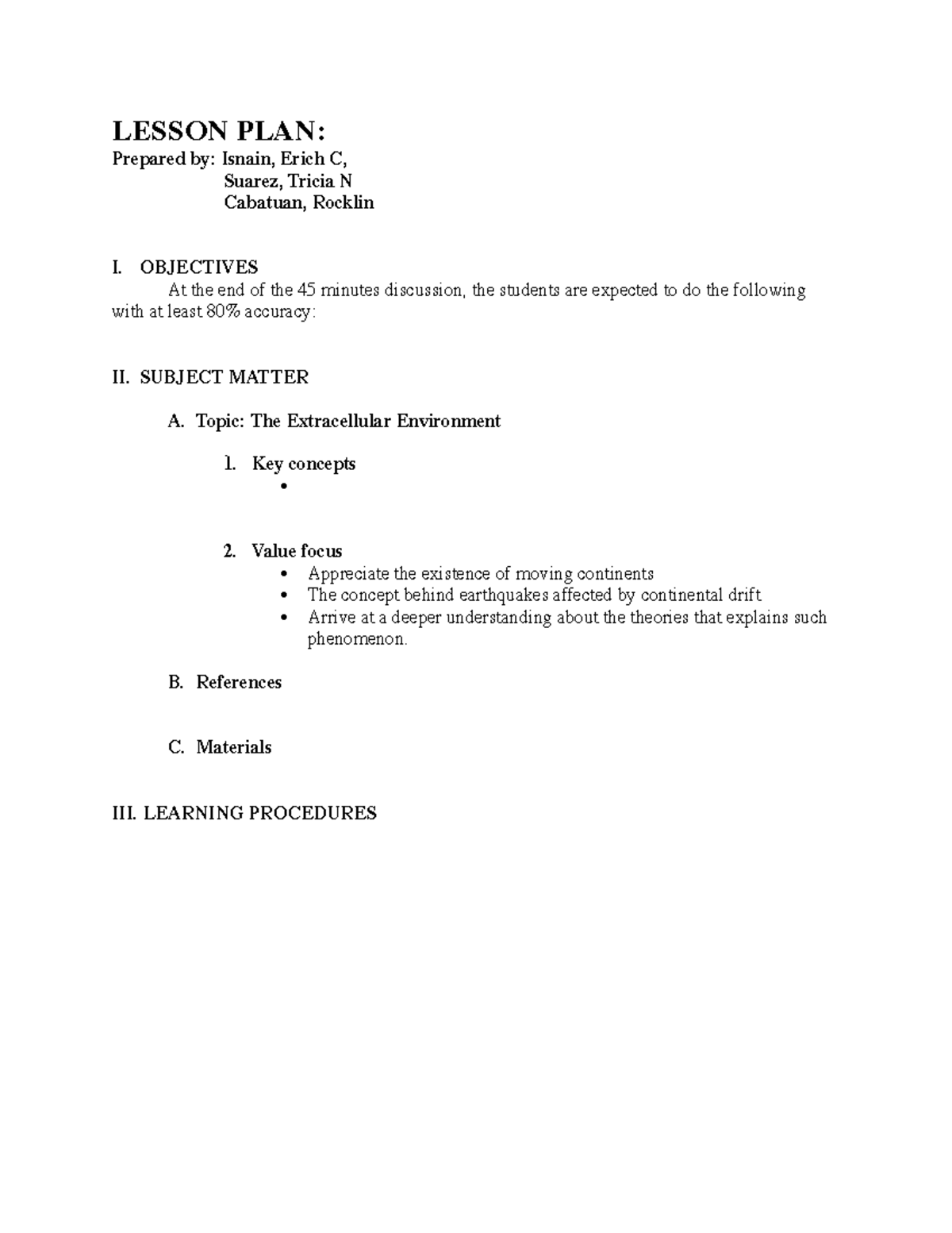 ES - Lesson Plan Isnain Suarez Cabatuan - LESSON PLAN: Prepared by ...