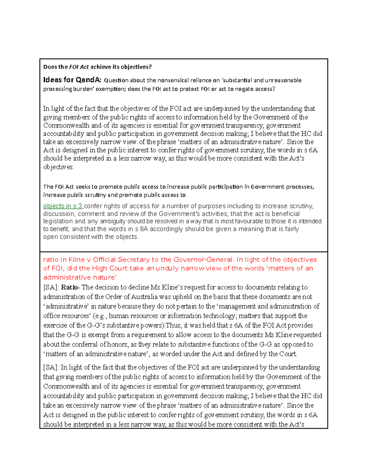 FOI Act objectives - Q&A forum ideas - Does the FOI Act achieve its ...