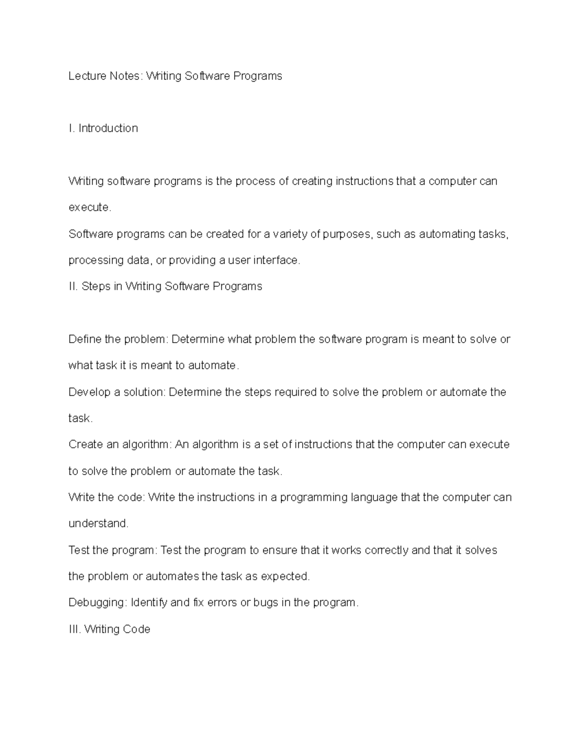 Lecture Notes Writing Software Programs - Introduction Writing software ...