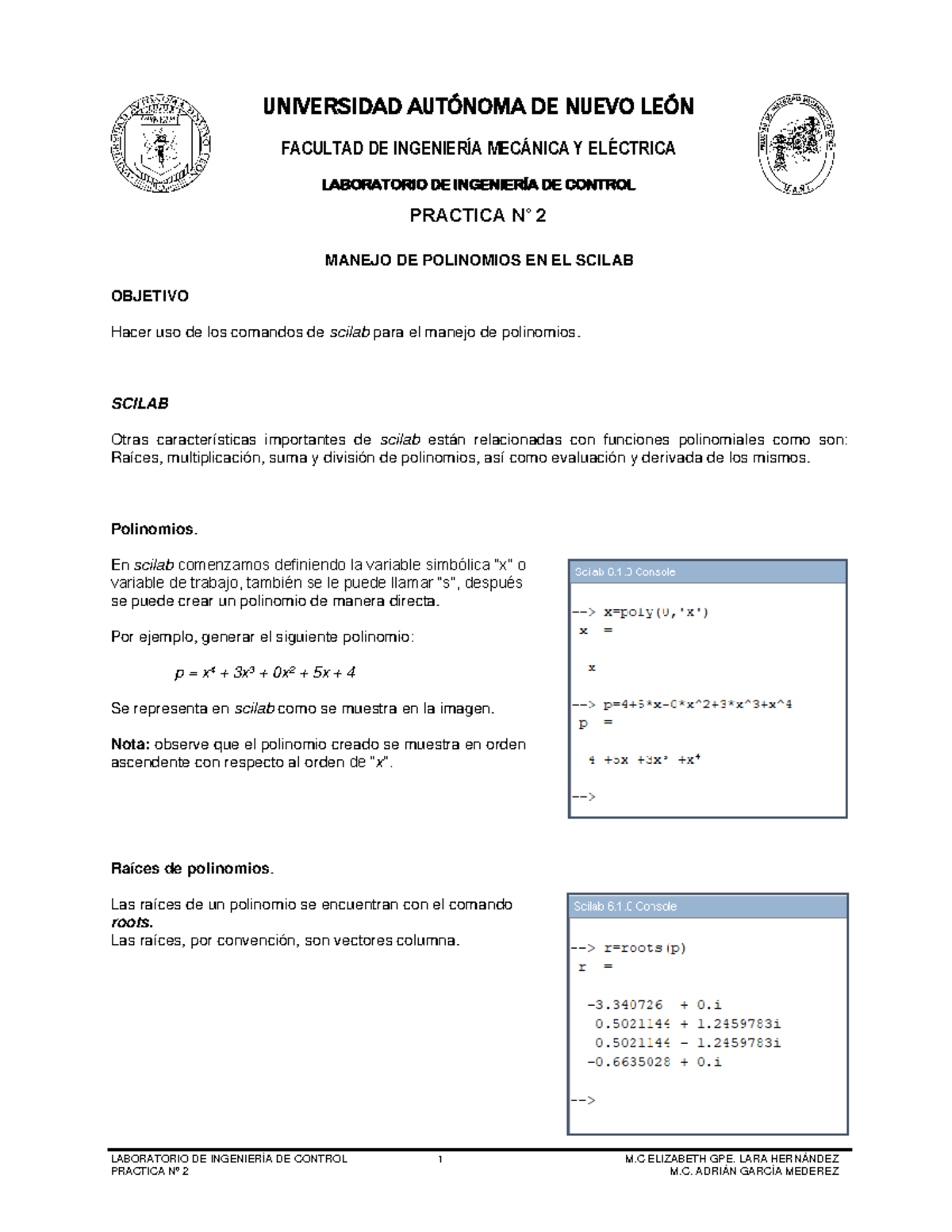IC P2-En Scilab - Practica - UNIVERSIDAD AUT”NOMA DE NUEVO LE”N FACULTAD DE INGENIERÕA MEC¡NICA ...