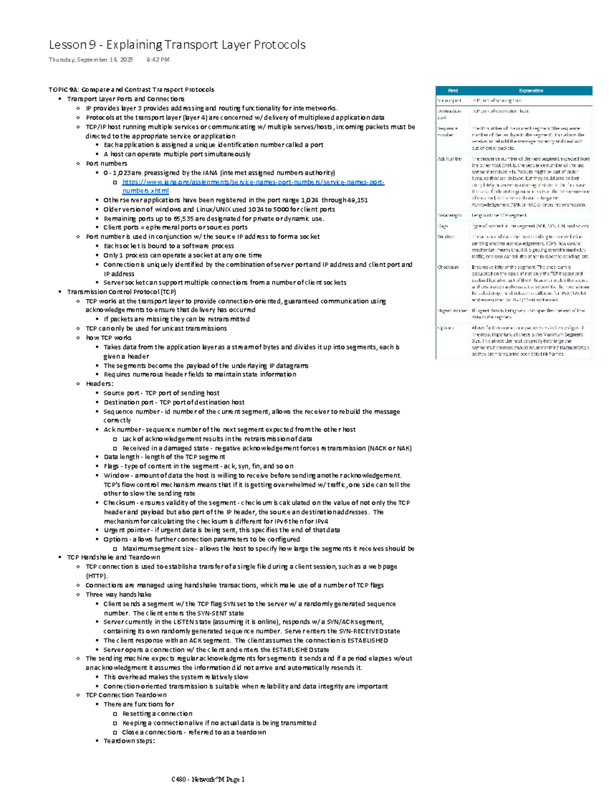 C480 - Lesson 9 - Notes from Comptia books and outside sources. For ...