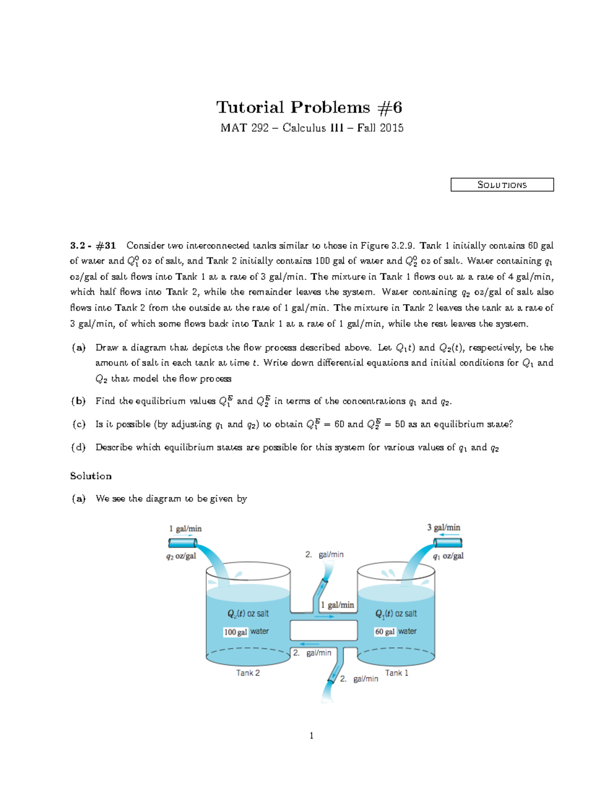 Mat292 tut06 sol 2015 - Tutorial Problems MAT 292 – Calculus III – Fall ...