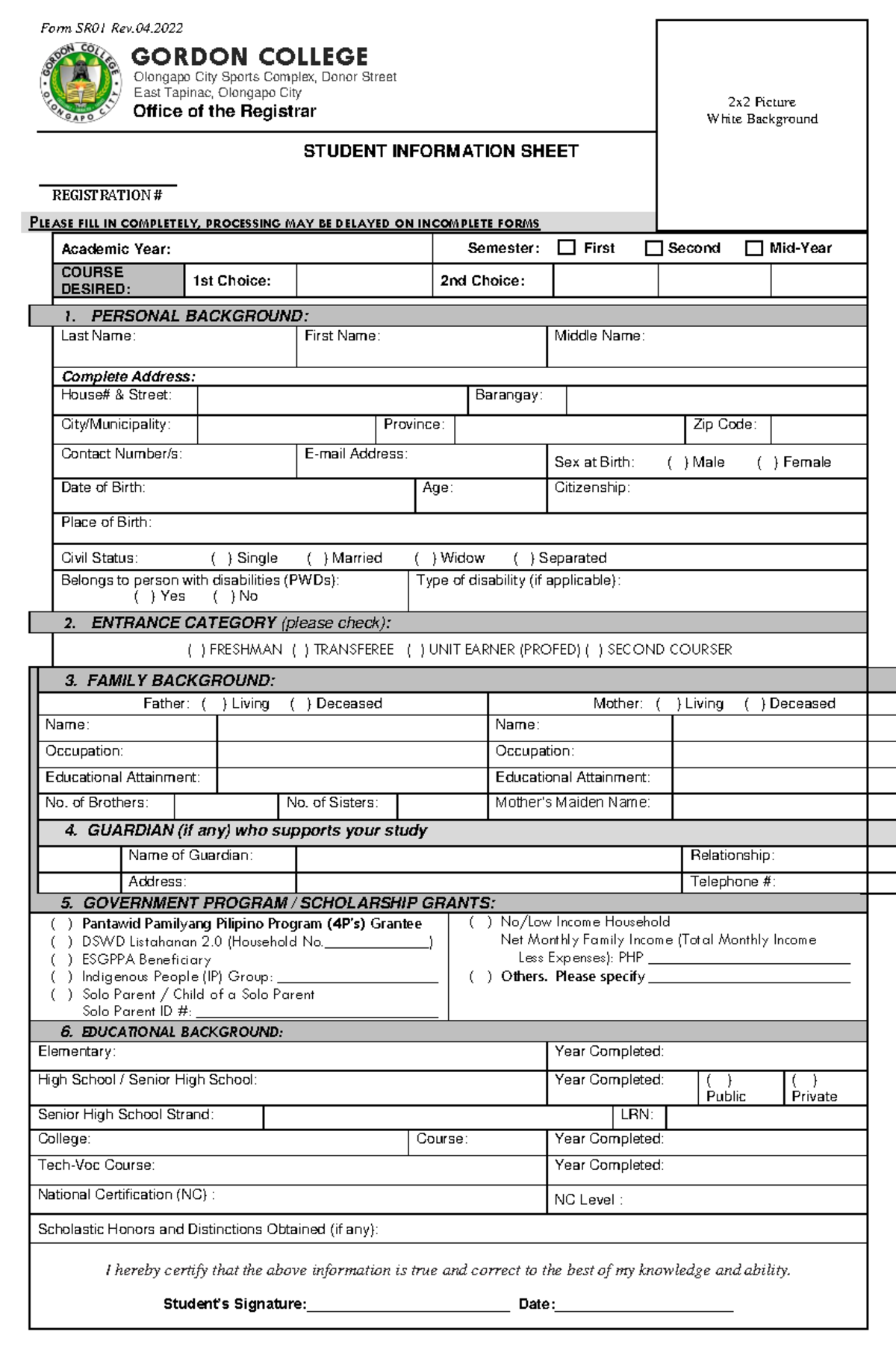 GC-Student Registration FORM-SR01-Rev042022 - Form SR01 Rev. STUDENT ...